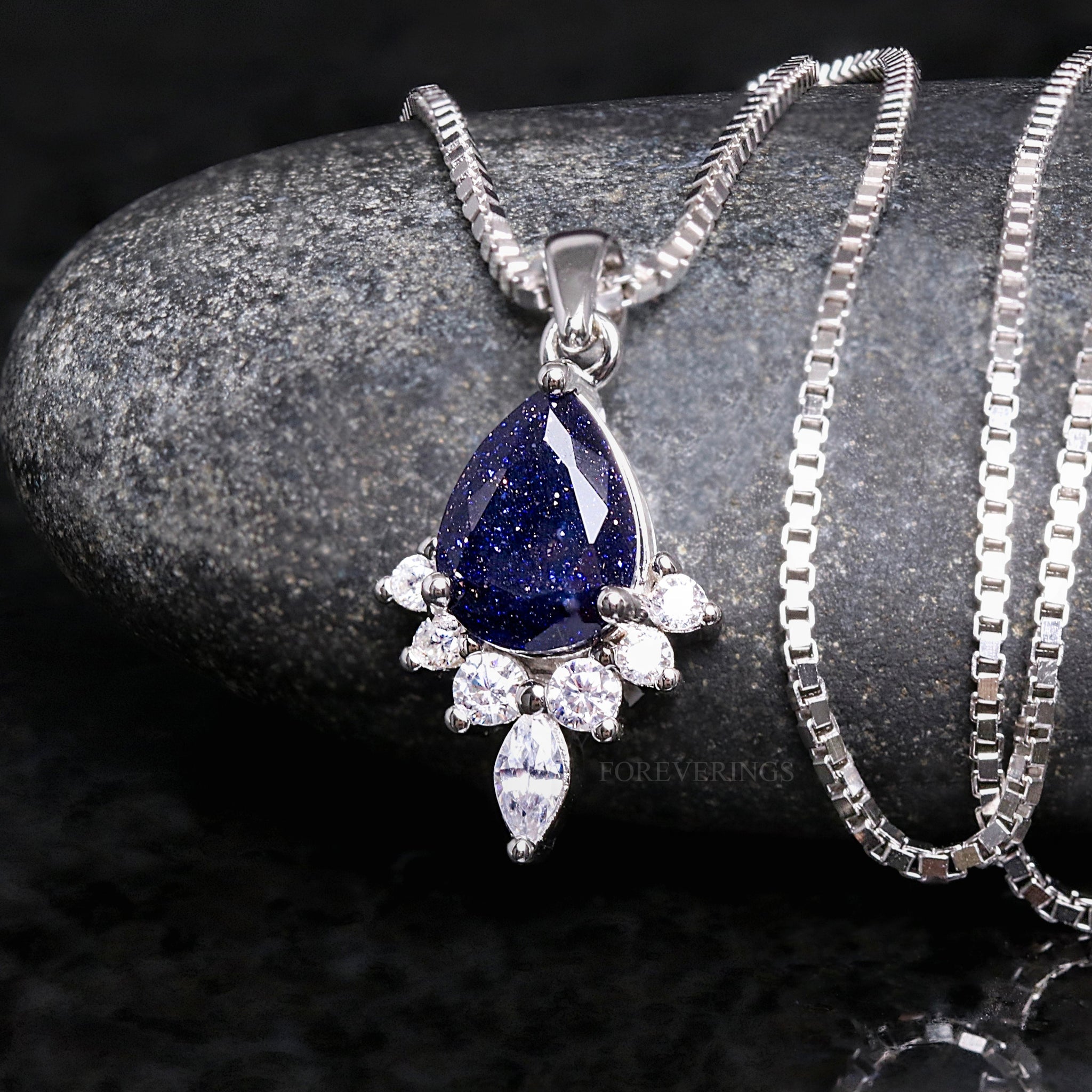 Starry Night Silver Pendant Necklace | Pear Cut Sandstone