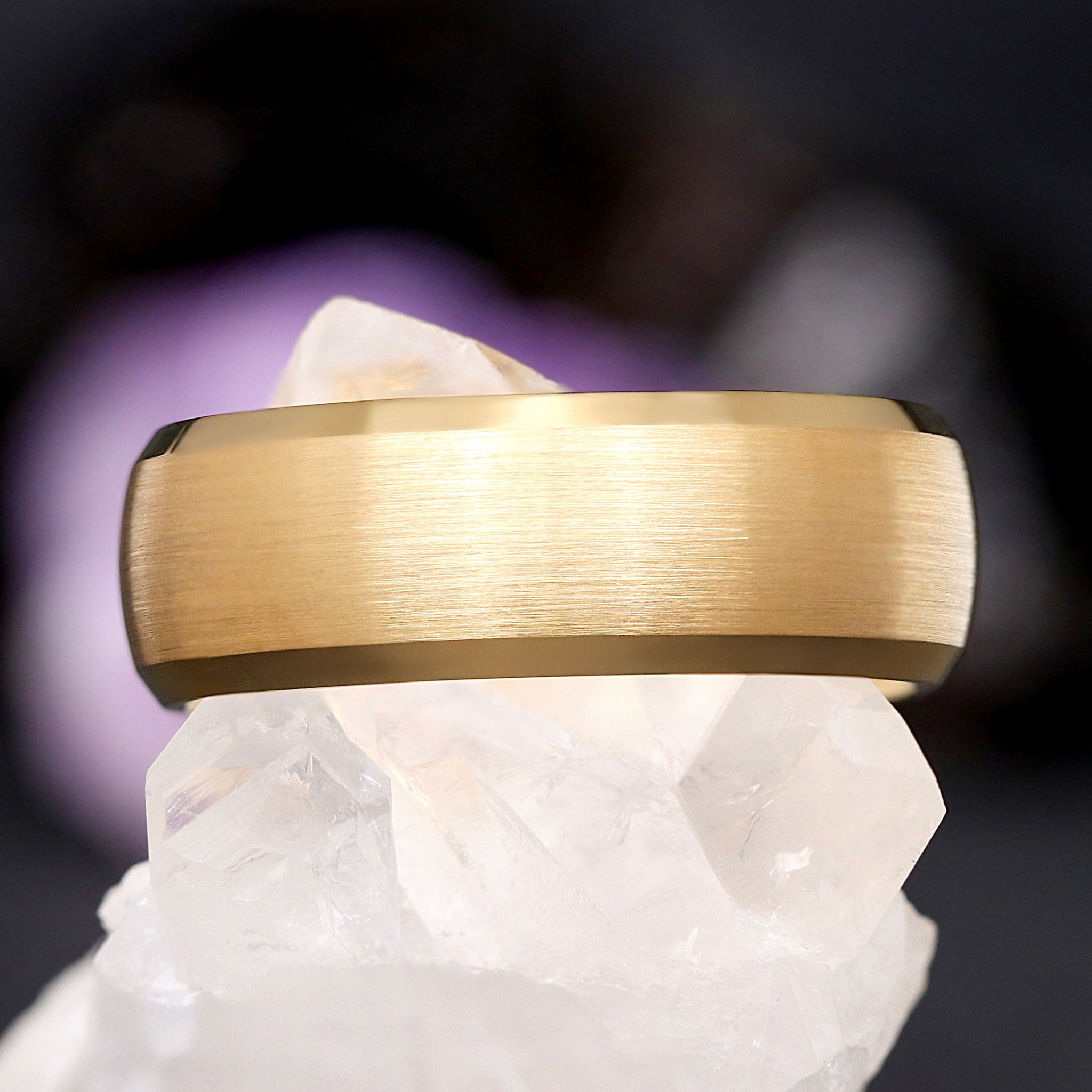 Brushed Gold Tungsten Wedding Band | Bevel Edge Matte Dome Men's Ring