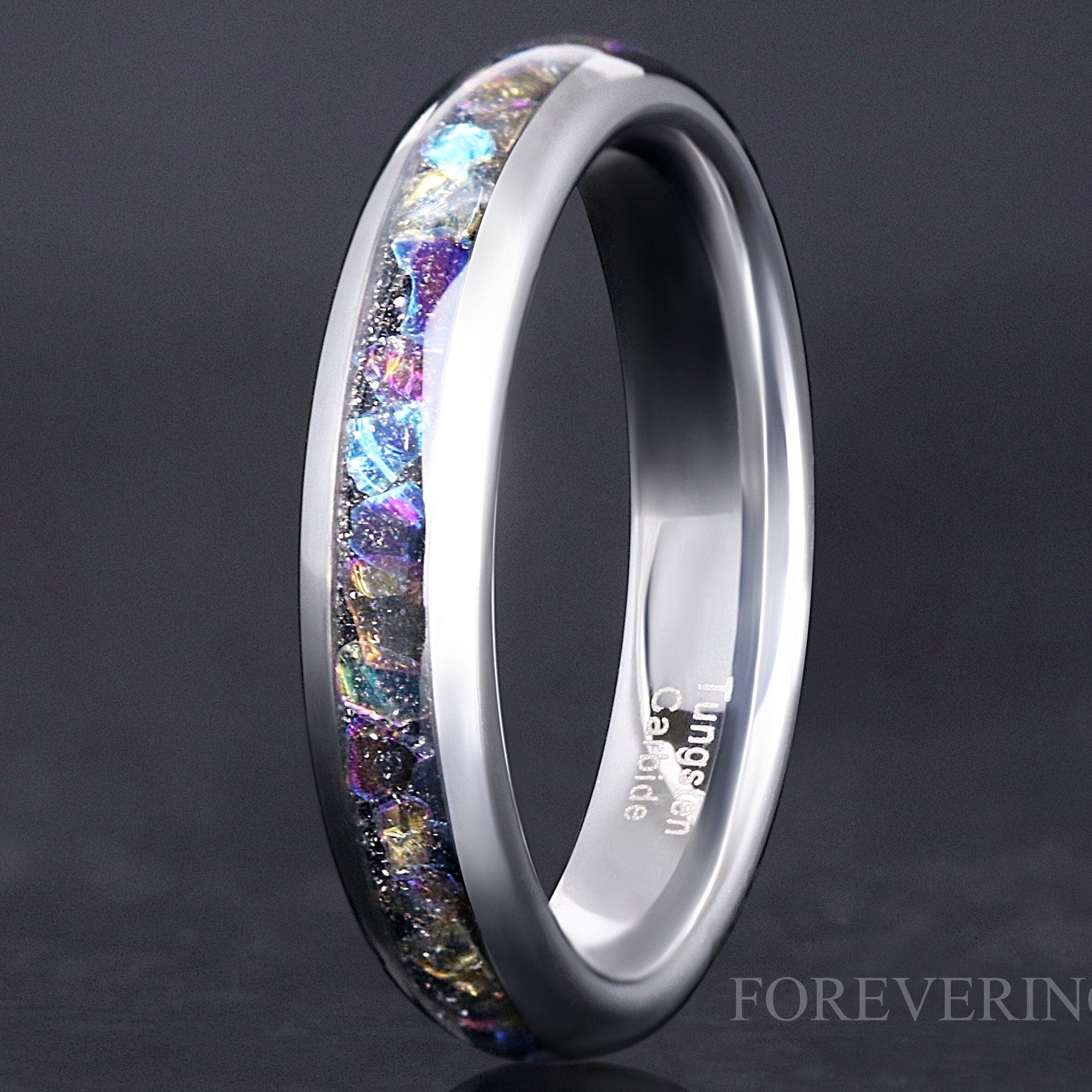 4mm Silver Tungsten Wedding Band | Veil Nebula Outer Space Ring