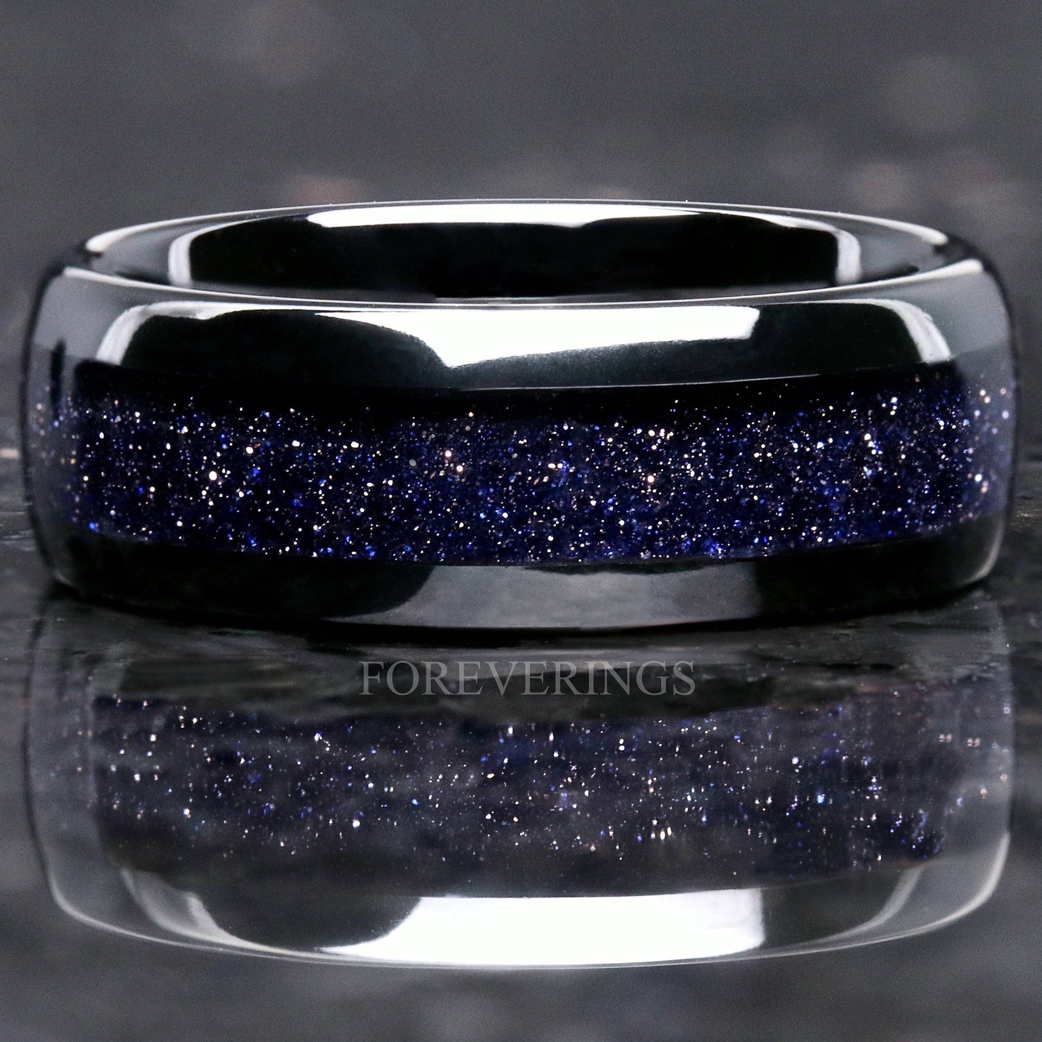 Great Rift Nebula Black Tungsten Band | Blue Sandstone | Engravable