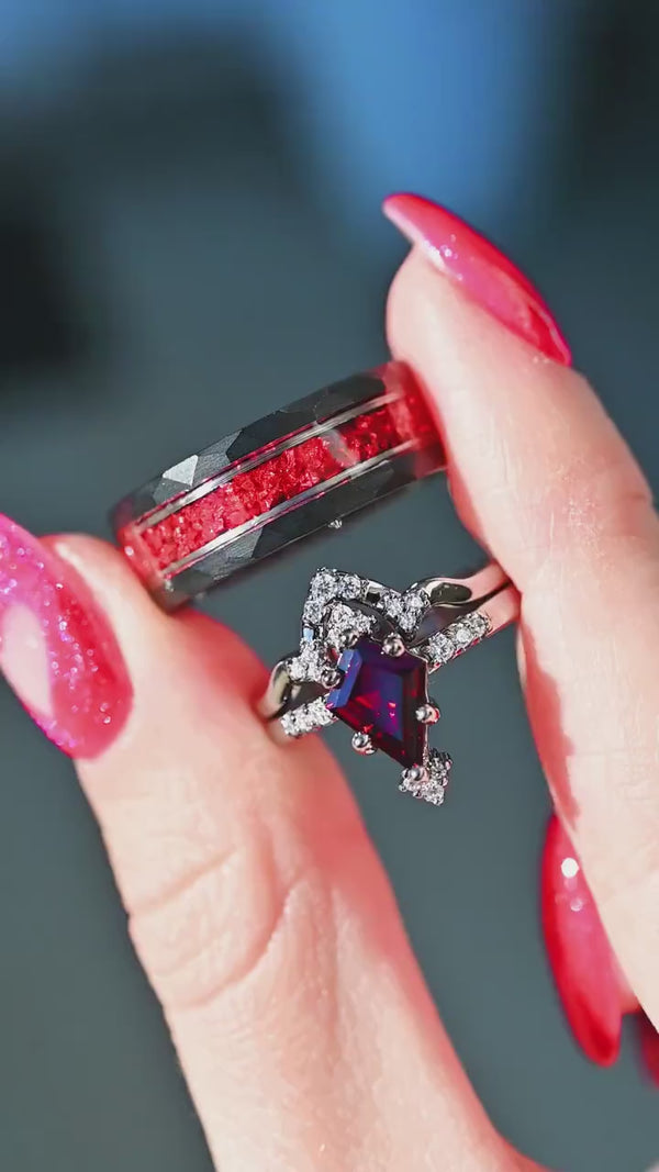 Weaver Garnet Couples Ring Set | Unique Engagement Ring | Engravable